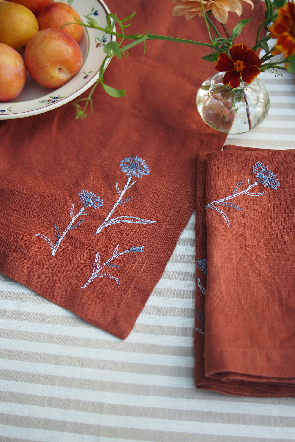 JamJar Edit - Rust Embroidered Linen Napkin