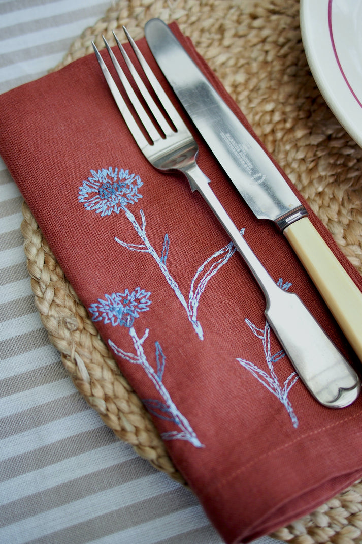 JamJar Edit - Rust Embroidered Linen Napkin